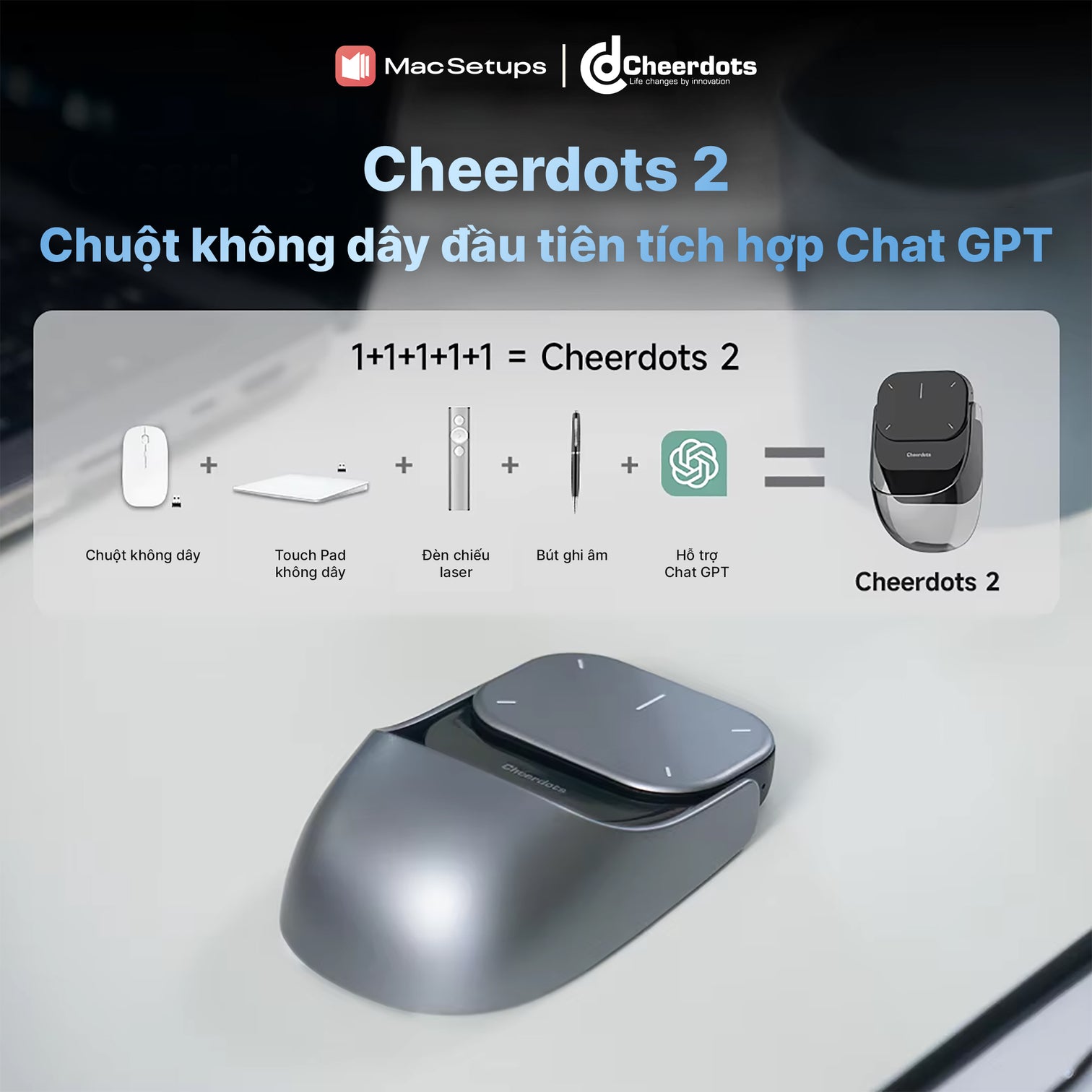 Chuột Không Dây Đa Năng Cheerdots2 – AI, Ghi Âm, và Trình Chiếu Chuyên – Mac Setups